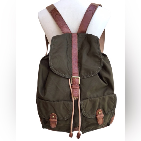 Fossil | Bags | Fossil Vintage Nylon Leather Trim Military Green ...